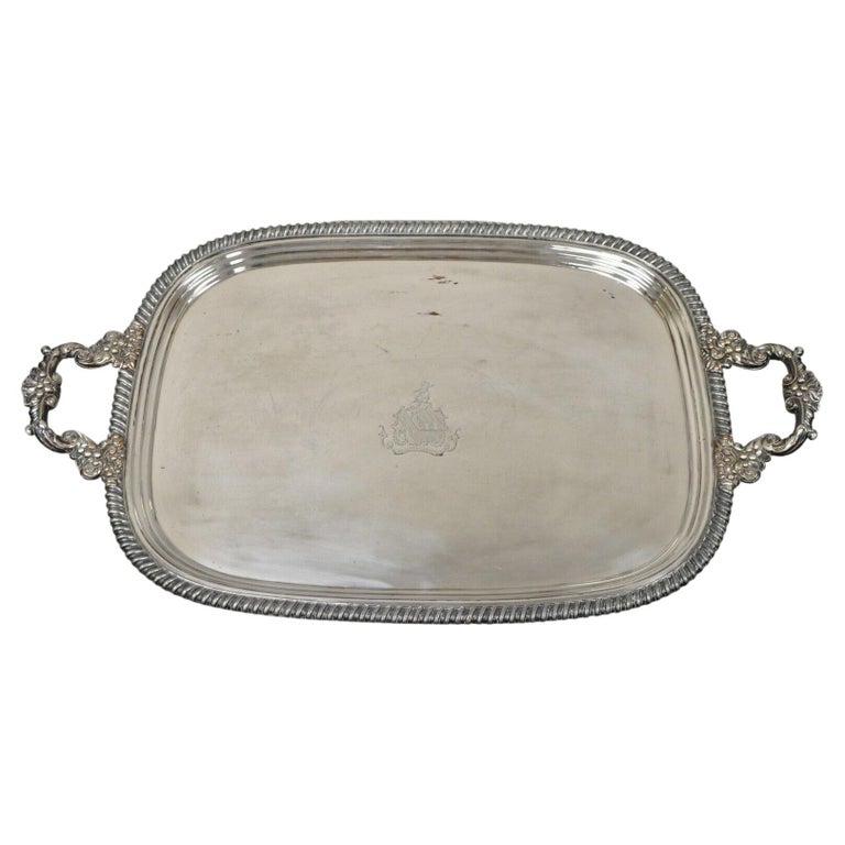 English Regency Silver Plated Twin Handle Platter Tray with Crest and ...