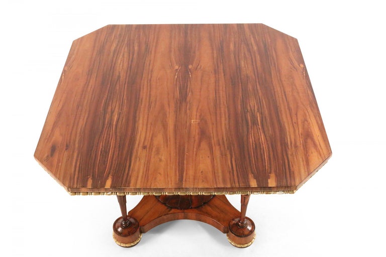 English Regency Square Canted Corner Walnut and Brass Trim Center Table ...