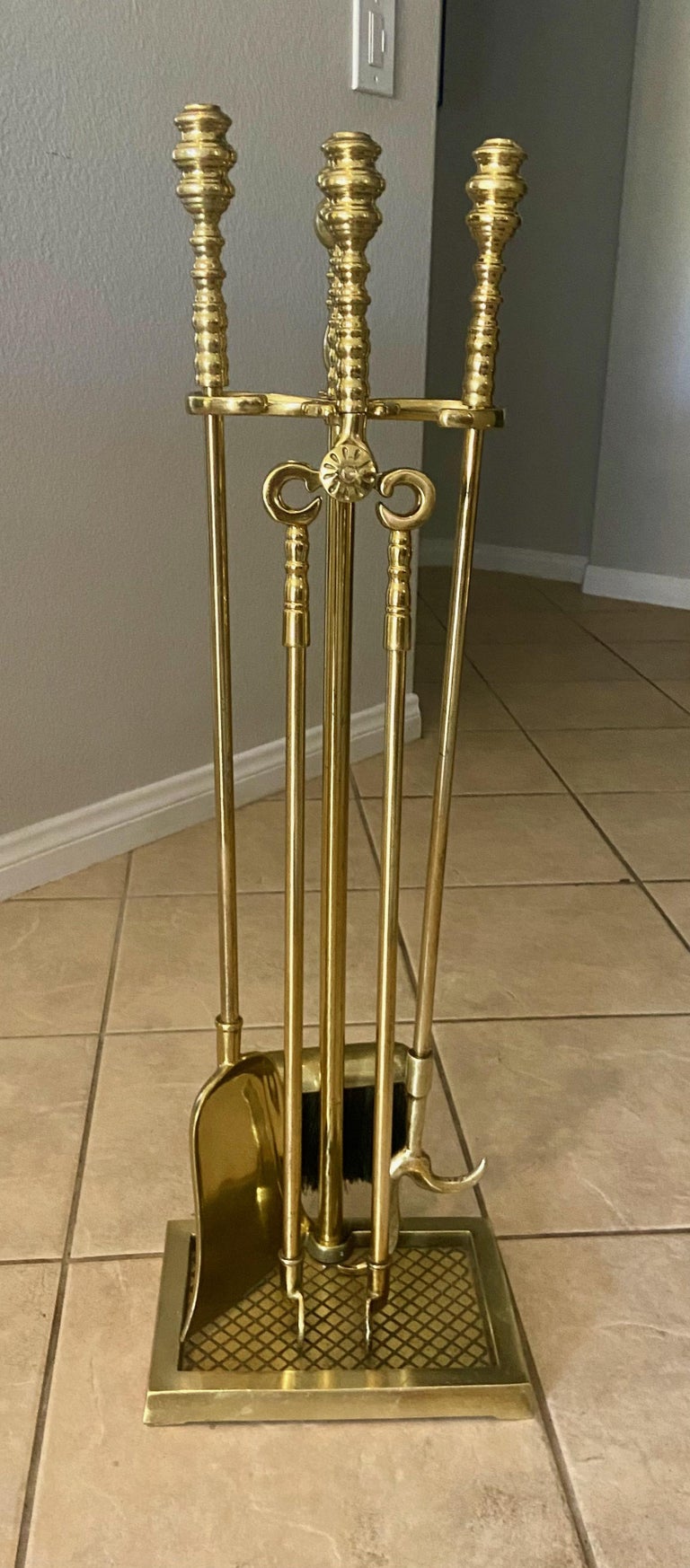 English Regency Style Brass Fireplace Tool Set For Sale at 1stDibs