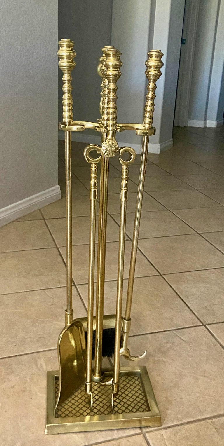 English Regency Style Brass Fireplace Tool Set For Sale at 1stDibs