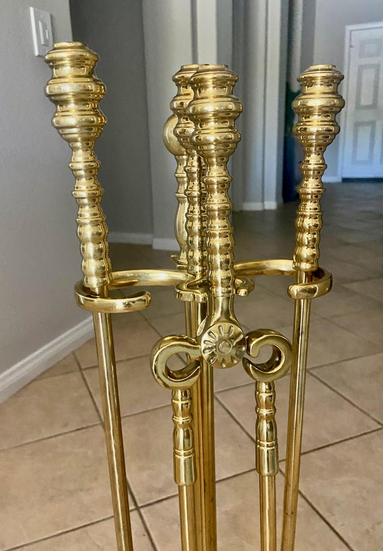 English Regency Style Brass Fireplace Tool Set For Sale at 1stDibs
