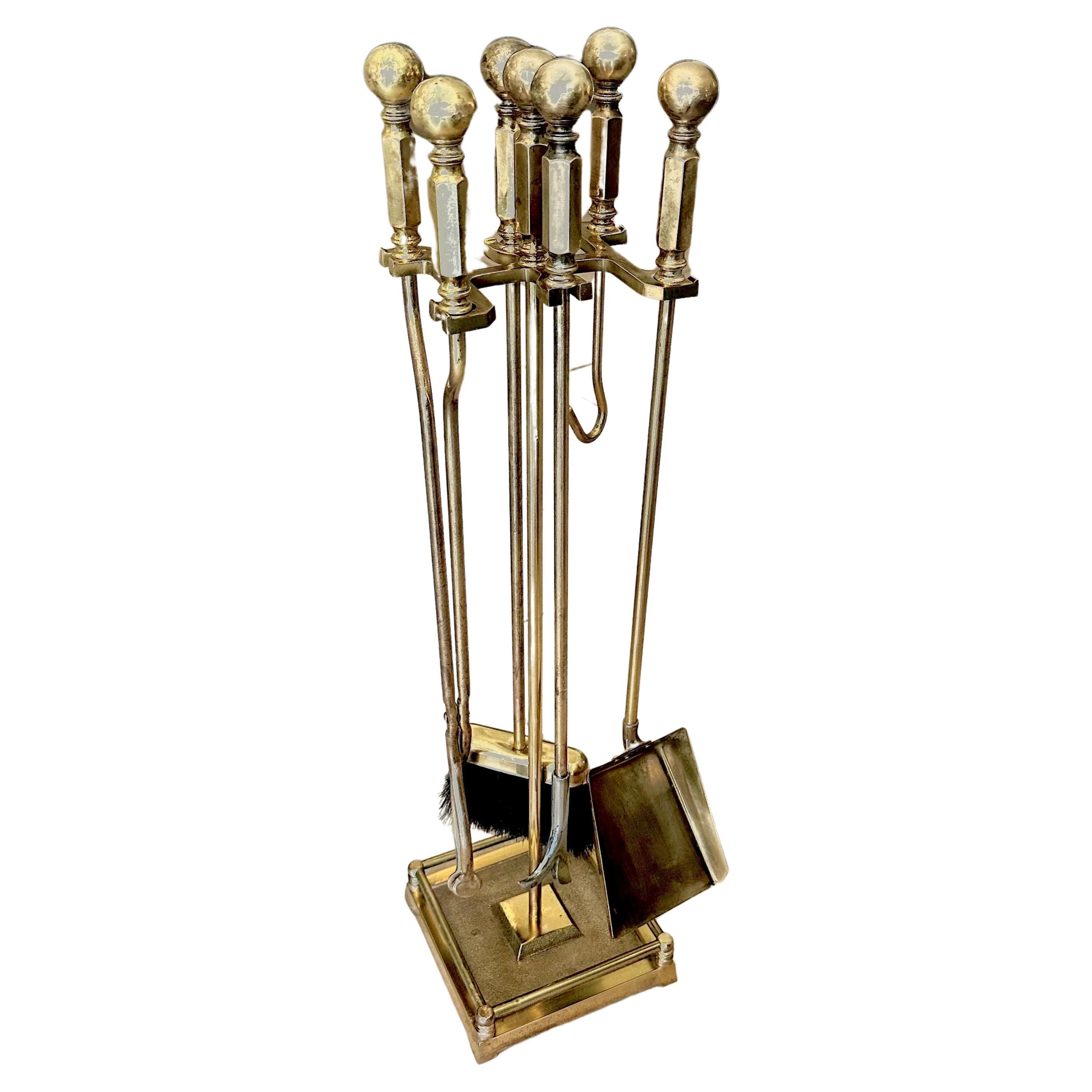 Antique English Federal Sheraton Brass Urn Finial Fireplace Tool Set (B ...