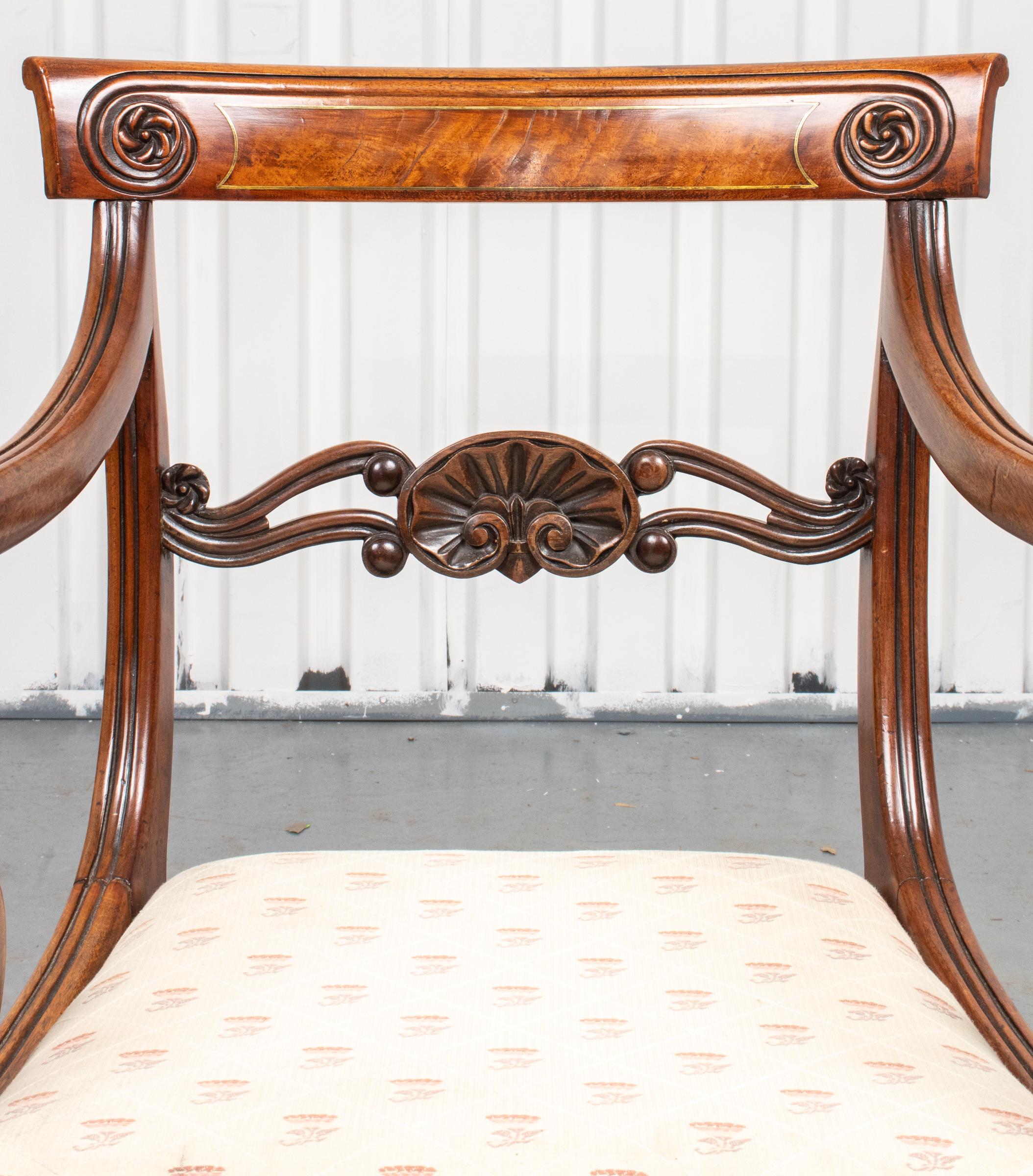 English Regency Style Brass Inlaid Armchair For Sale at 1stDibs