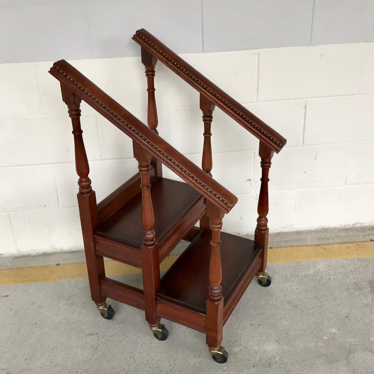 English Regency Style Mahogany and Leather Rolling Library Steps at 1stDibs