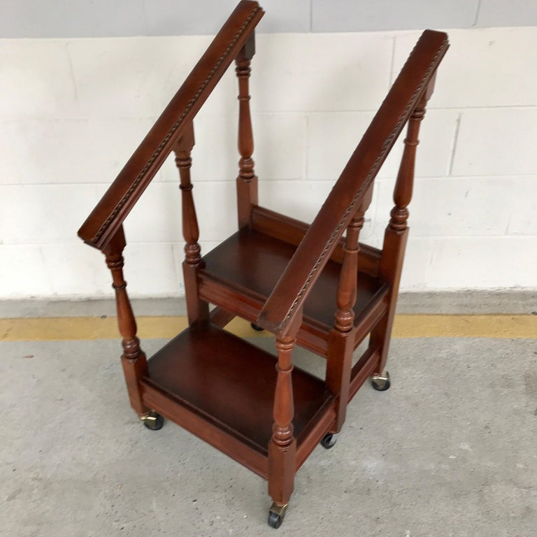 English Regency Style Mahogany and Leather Rolling Library Steps at 1stDibs