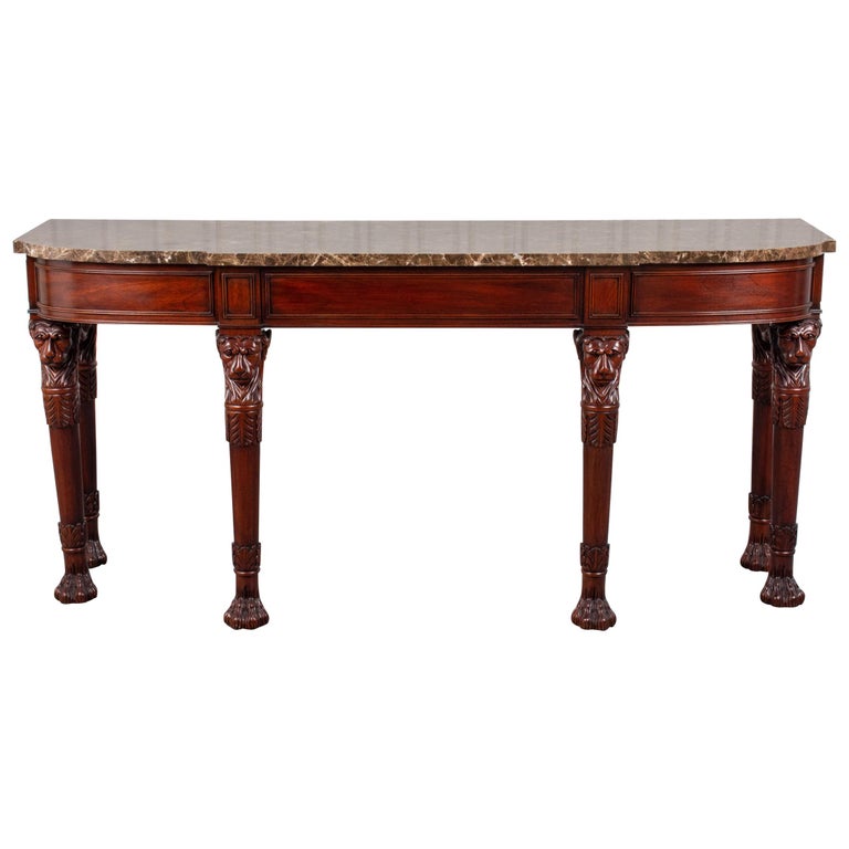 English Regency Style Mahogany Console Table with Marble Top and Lion ...