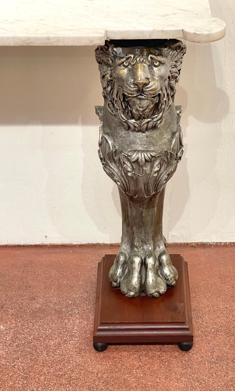 English Regency Style Marble Top Zinc Lion Caryatid Console Table For ...