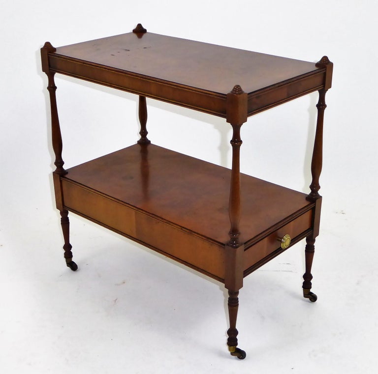 English Regency Style Walnut and Mahogany Side Table on Casters at 1stDibs