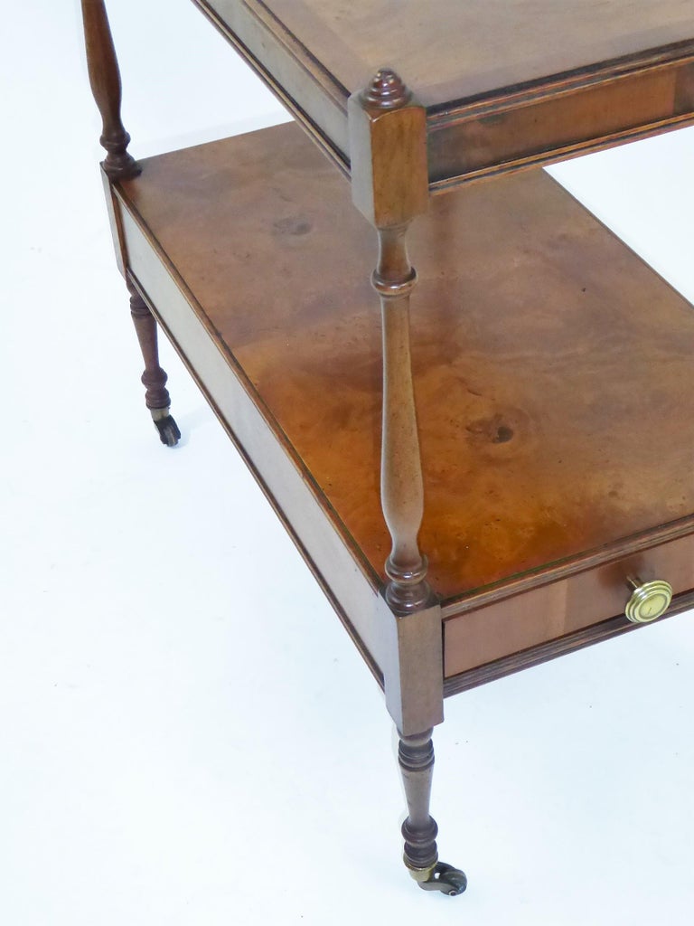 English Regency Style Walnut and Mahogany Side Table on Casters at 1stDibs