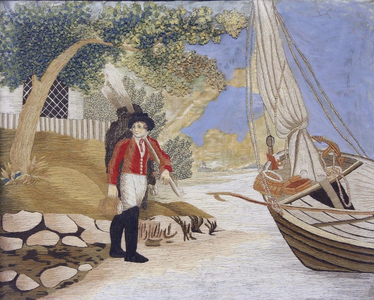 English Regency Wool and Silk Picture Unusually Decorated with a Sailor ...