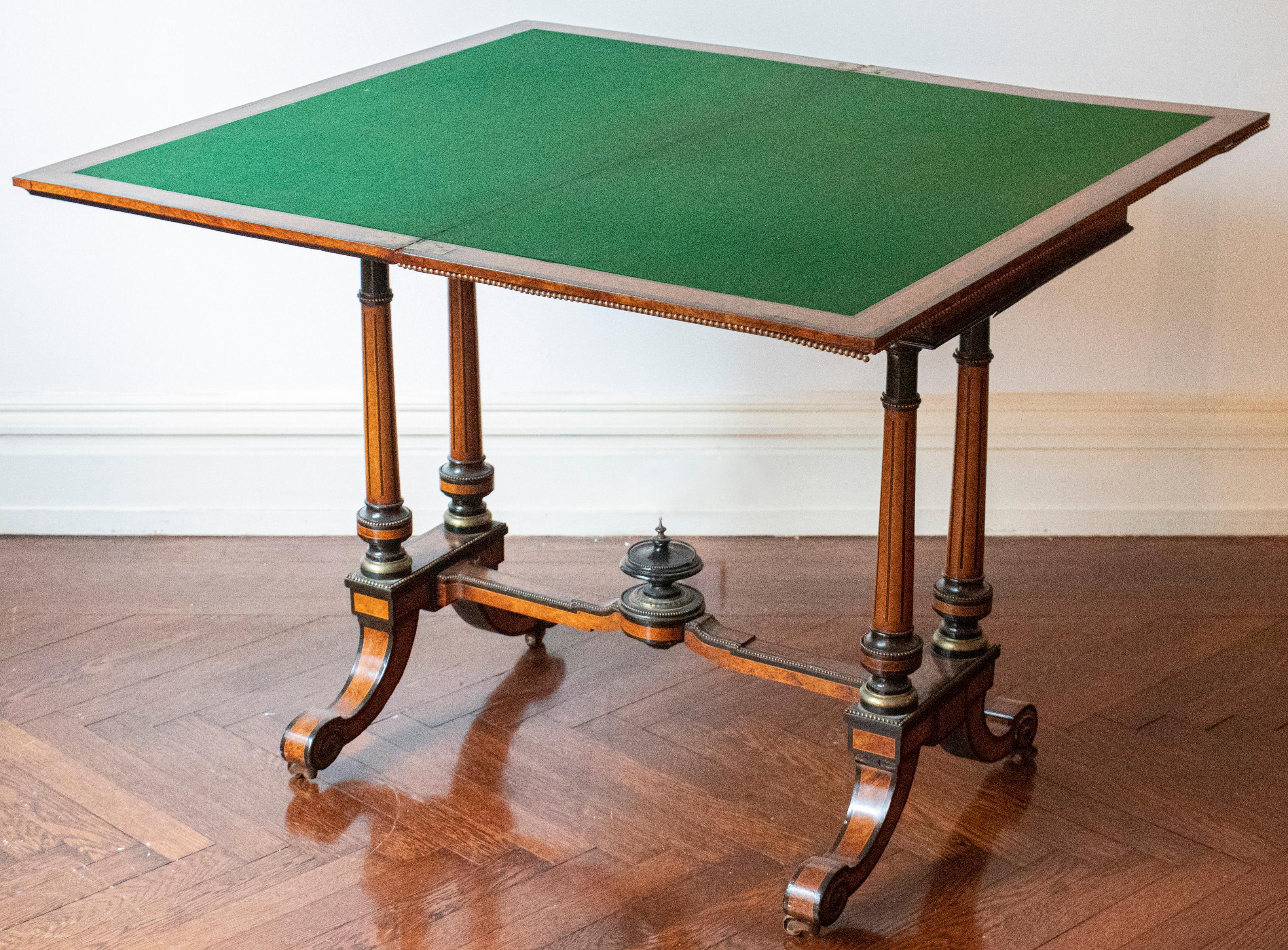 English Renaissance Revival Amboyna Wood Flip Top Card Table at 1stDibs