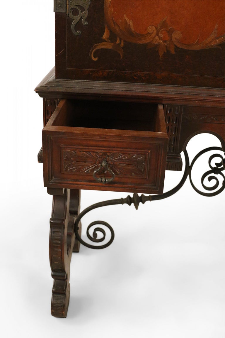 English Renaissance Style Pictorial Mahogany and Iron Highboy Cabinet ...