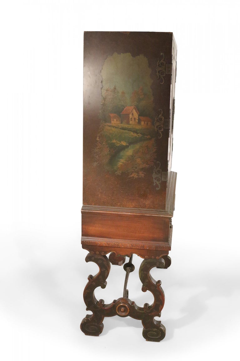 English Renaissance Style Pictorial Mahogany and Iron Highboy Cabinet ...