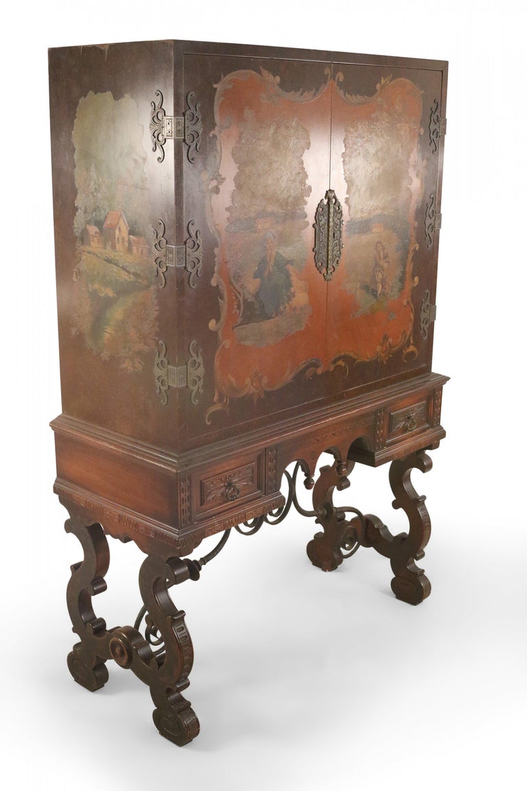 English Renaissance Style Pictorial Mahogany and Iron Highboy Cabinet ...