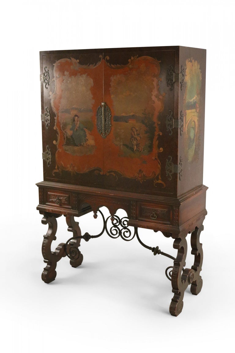 English Renaissance Style Pictorial Mahogany and Iron Highboy Cabinet ...