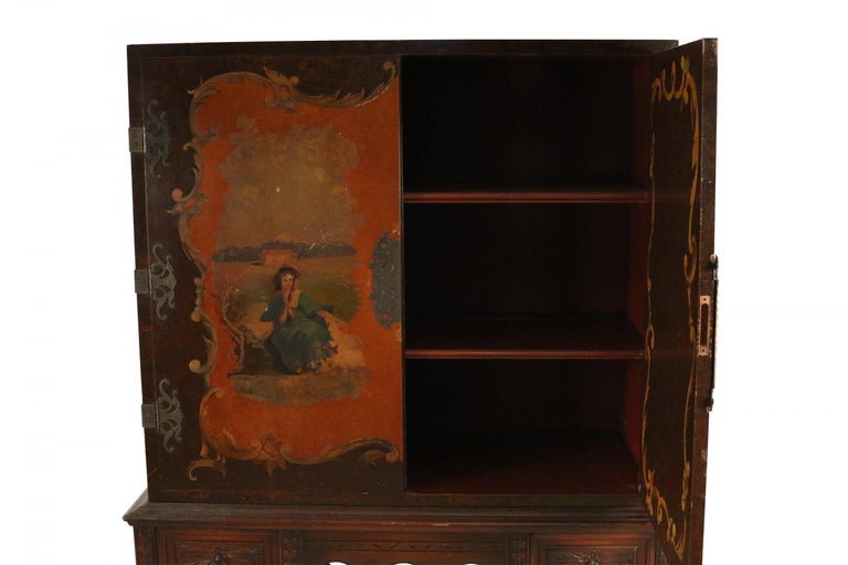 English Renaissance Style Pictorial Mahogany and Iron Highboy Cabinet ...