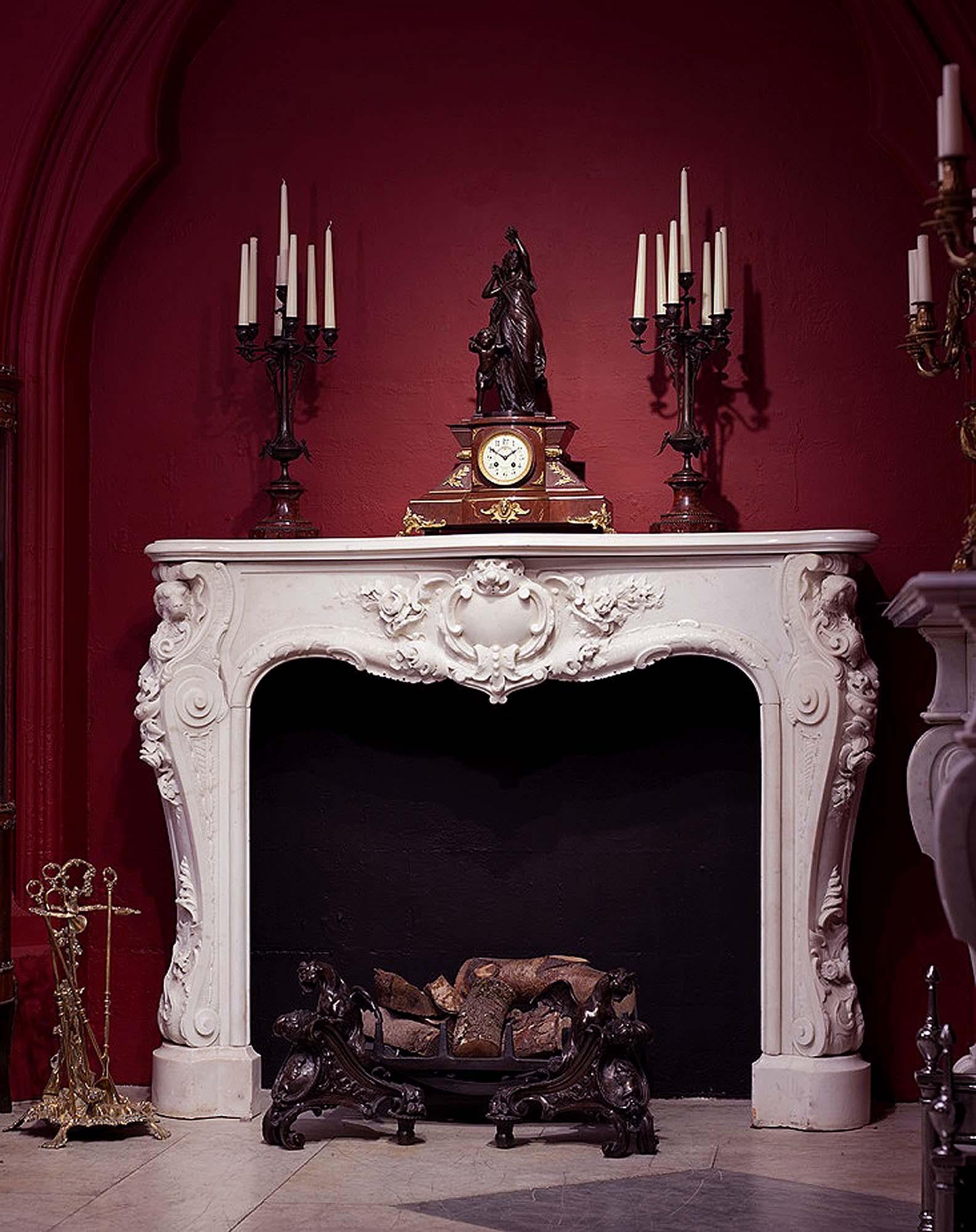 English Rococo Statuary Marble Antique Chimneypiece For Sale at 1stDibs