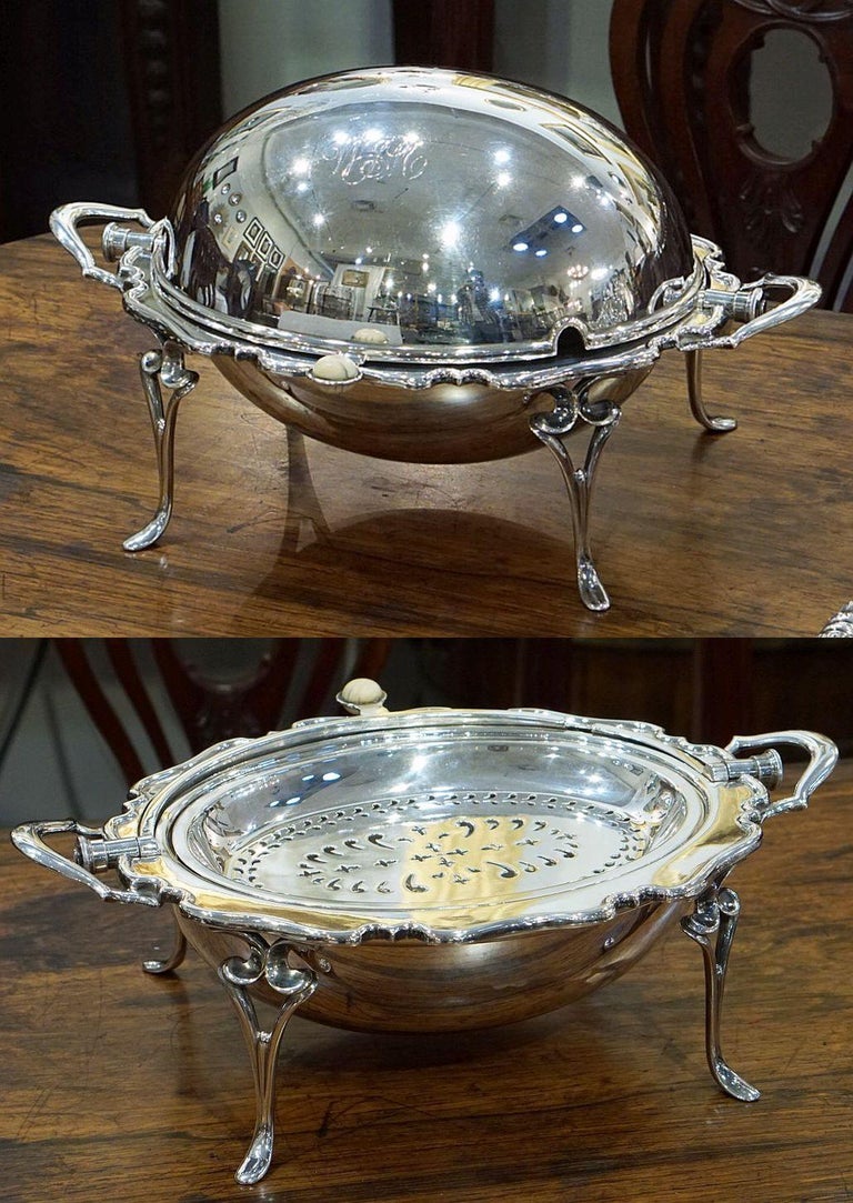 English Roll-Over Dome Top Silver Tureen or Footed Serving Dish For ...