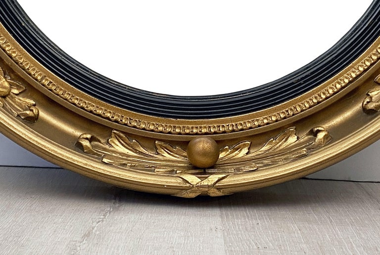 English Round Gilt Framed Convex Mirror at 1stDibs