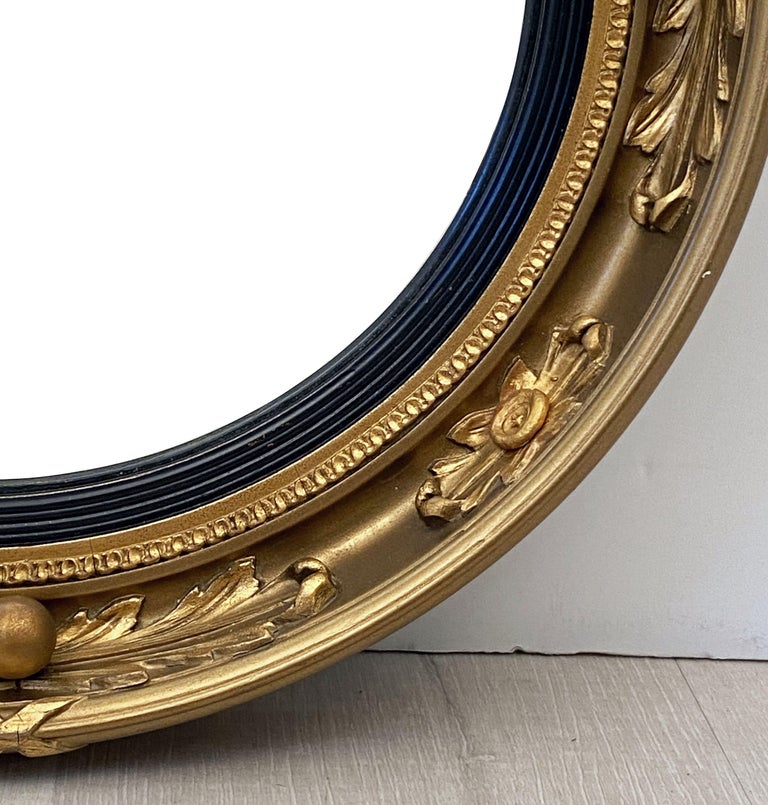 English Round Gilt Framed Convex Mirror at 1stDibs
