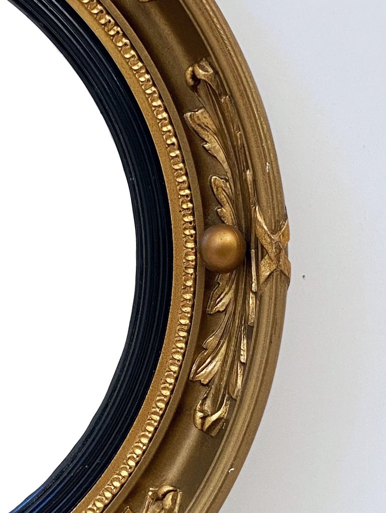 English Round Gilt Framed Convex Mirror at 1stDibs