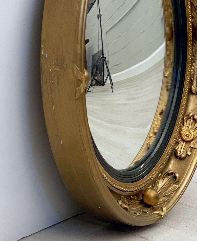 English Round Gilt Framed Convex Mirror at 1stDibs