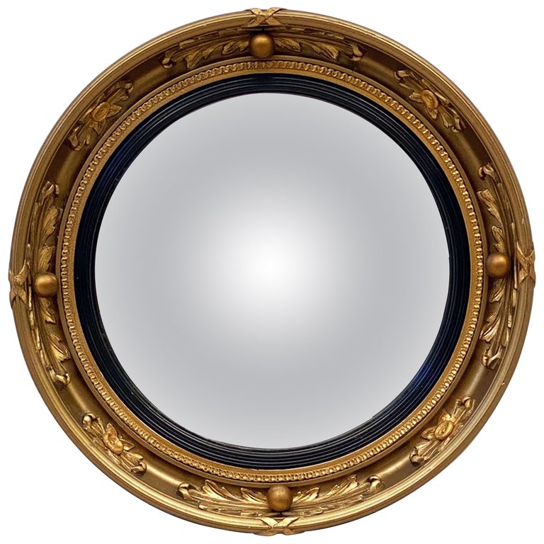 English Round Gilt Framed Convex Mirror at 1stDibs