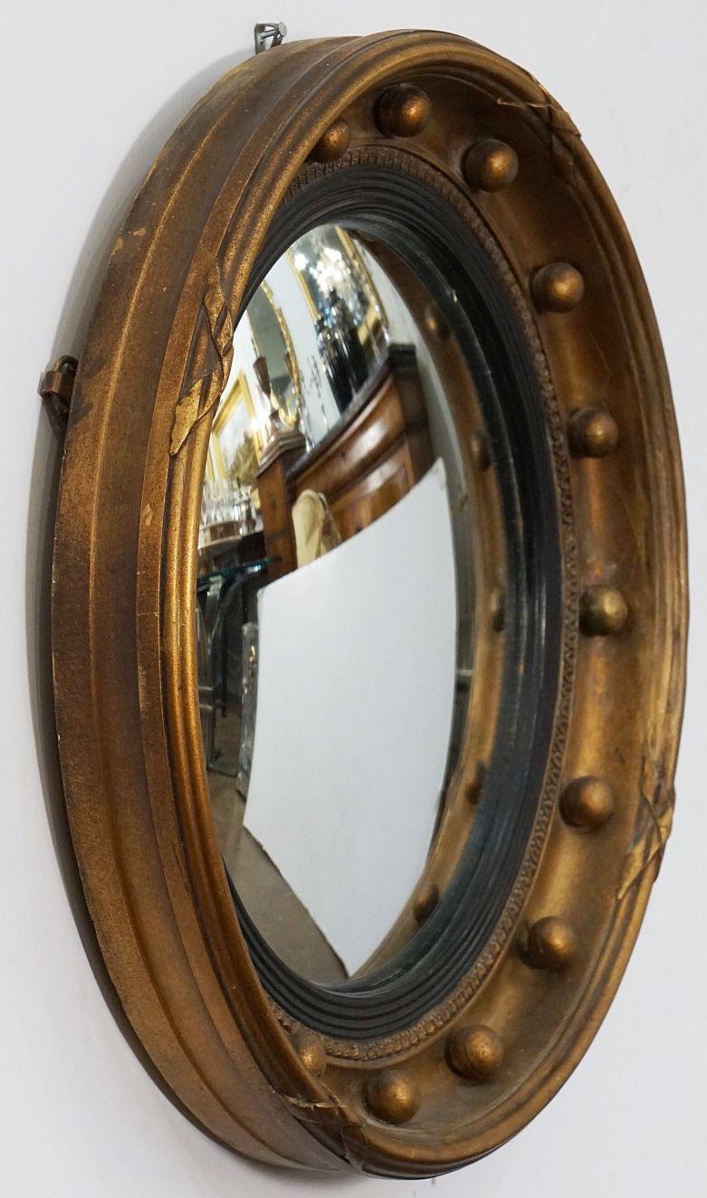 English Round Gilt Framed Convex Mirror (Diameter 17) at 1stDibs