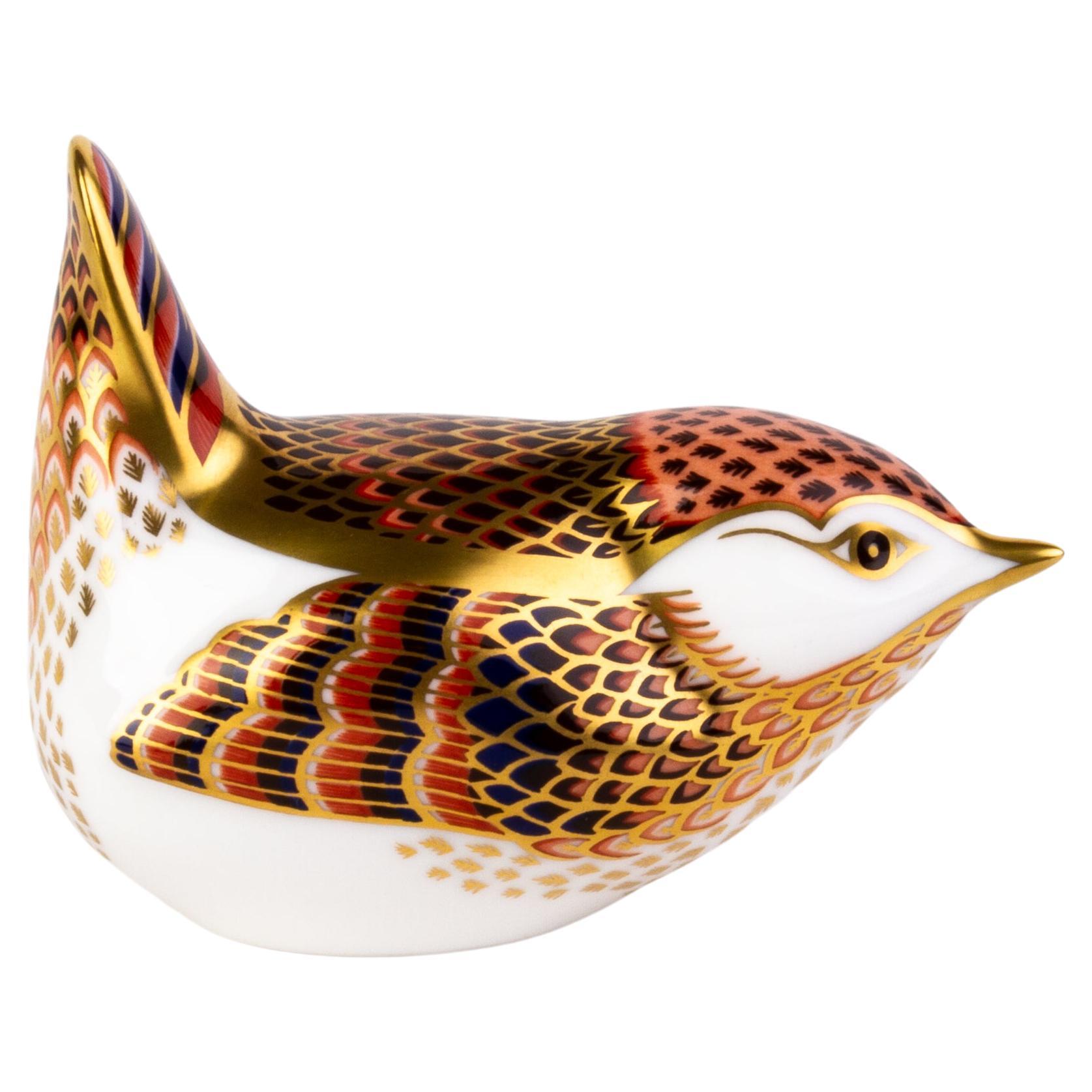 English Royal Crown Derby 24K Gold Porcelain Desk Paperweight Wren Bird ...