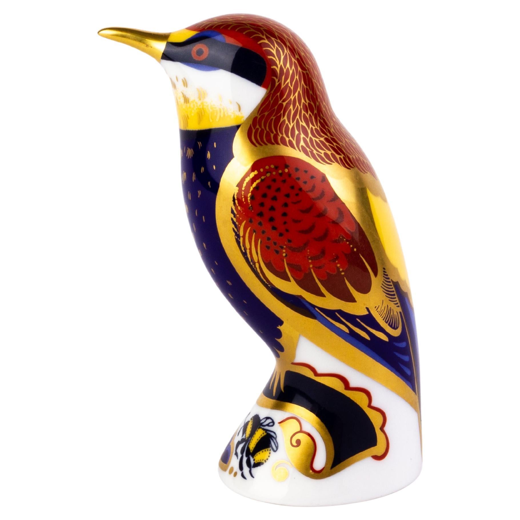 English Royal Crown Derby 24K Gold Porcelain Paperweight Robin Bird For ...