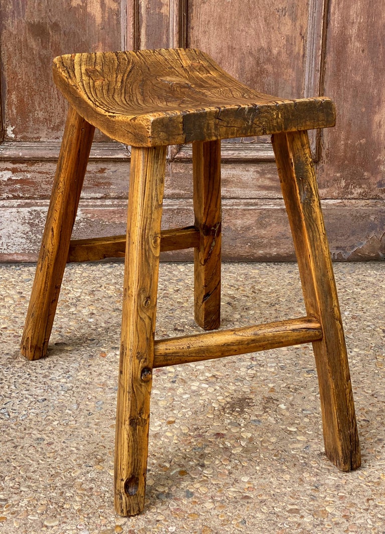English Saddle Seat or Farm Stool of Elm at 1stDibs