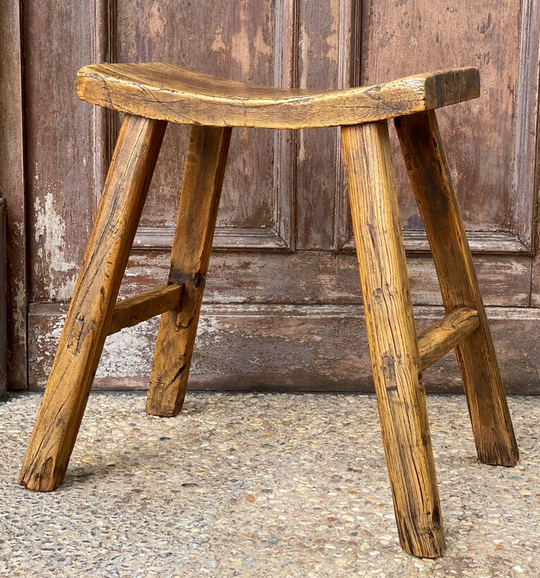 English Saddle Seat or Farm Stool of Elm at 1stDibs