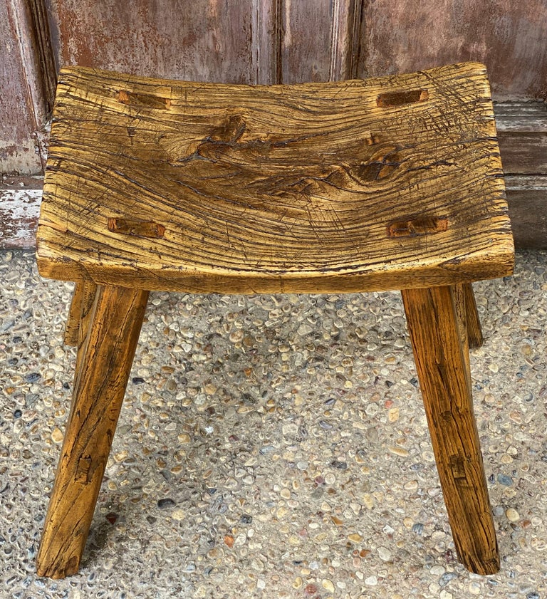 English Saddle Seat or Farm Stool of Elm at 1stDibs