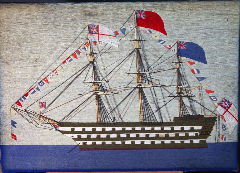 English Sailor's Woolwork Picture of a Full Dressed Ship For Sale at ...
