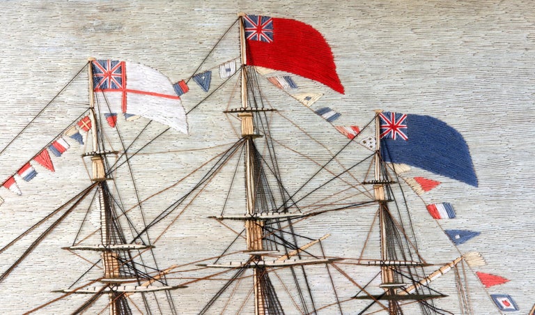 English Sailor's Woolwork Picture of a Full Dressed Ship For Sale at ...