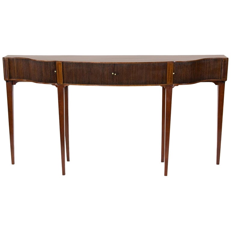 English Serpentine Tambour Console Table at 1stDibs
