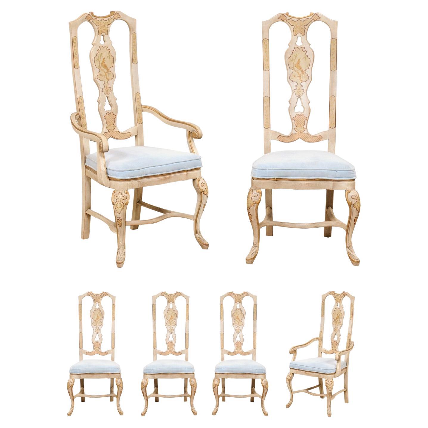 Six Walnut and Tooled Leather Splat-Back Dining Chairs For Sale at ...