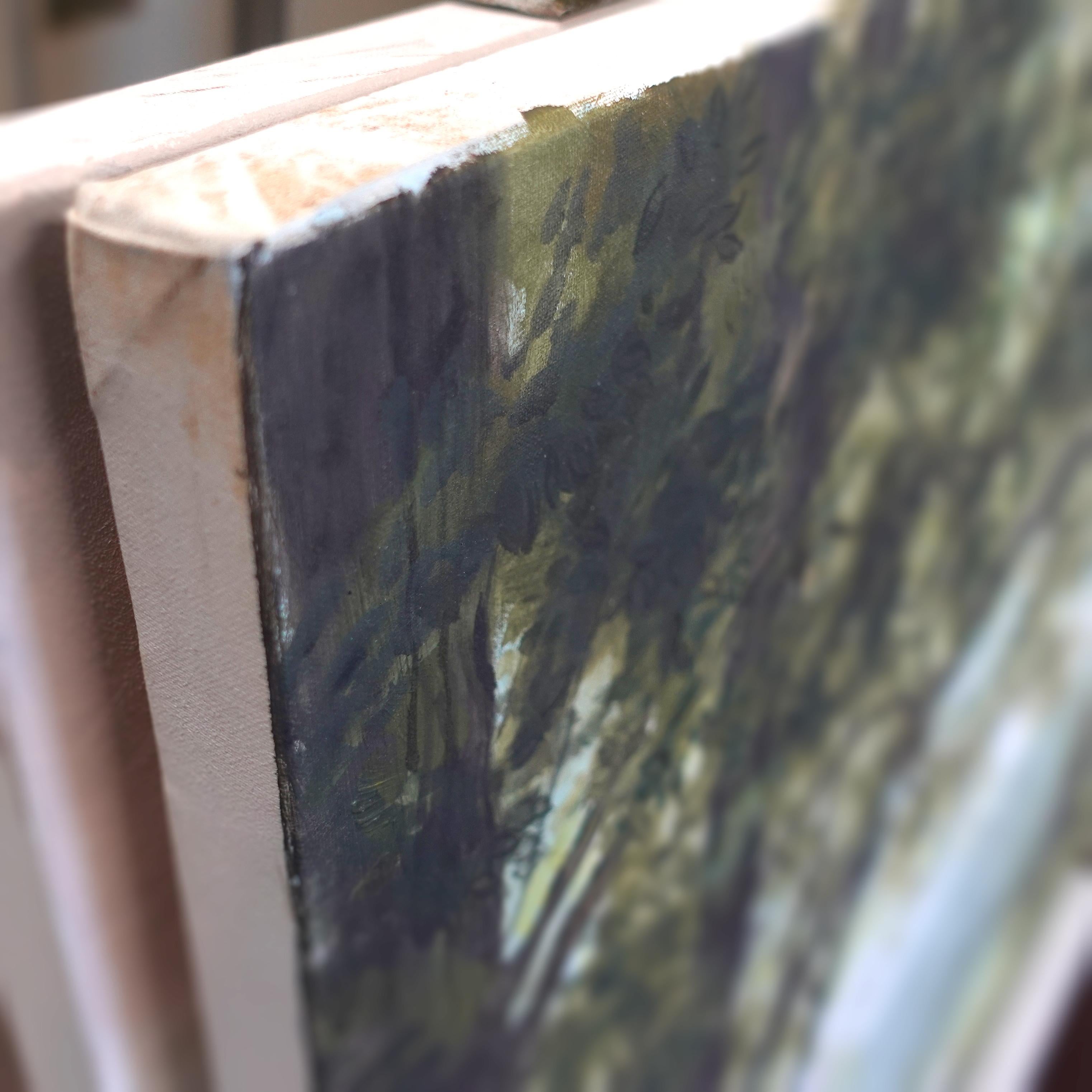 English Setter by the gate of an ethereal garden - original oil ...