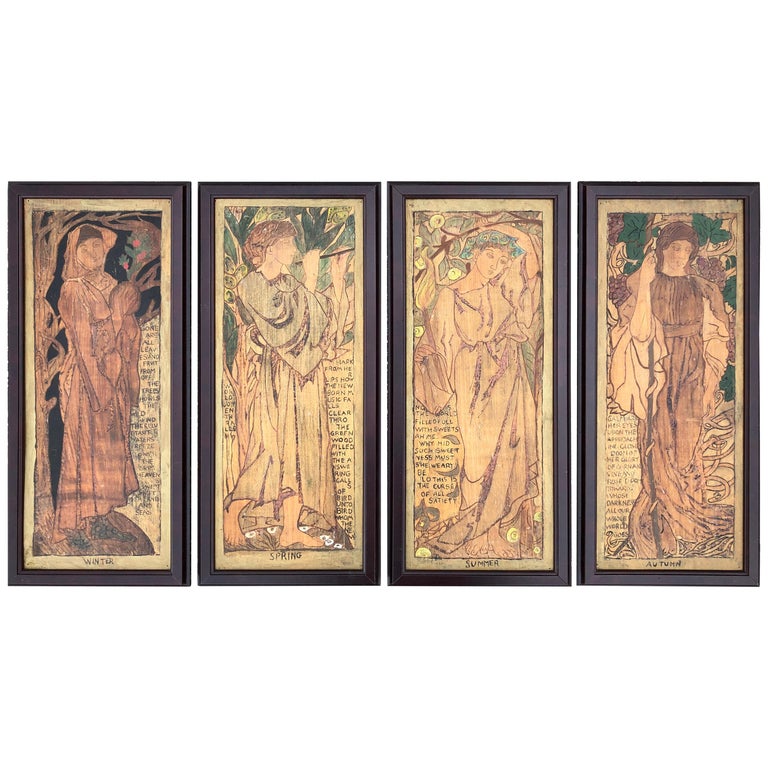 English Shakespearean Handcrafted "Four Seasons" Arts and Crafts Panel ...