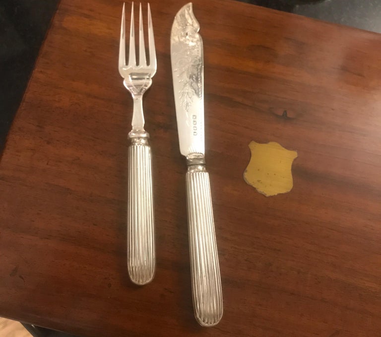 English Sheffield Fish Service for 12 in Original Mahogany Box For Sale ...