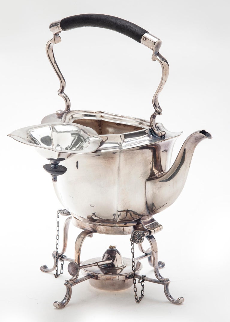 English Sheffield-Plate Tea Pot with Warming Stand For Sale at 1stDibs