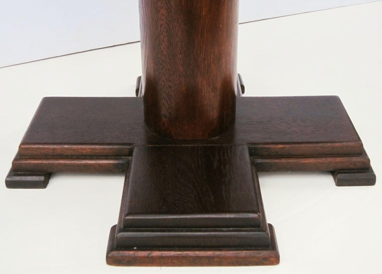 English Ship's Wheel Table of Oak and Brass with Octagonal Glass Top at ...