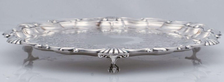 English Silver Footed Tray or Salver with Seashell Motif For Sale at ...