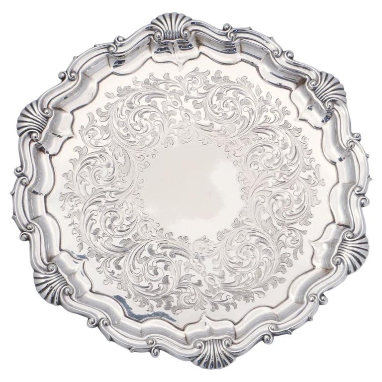 English Silver Footed Tray or Salver with Seashell Motif For Sale at ...
