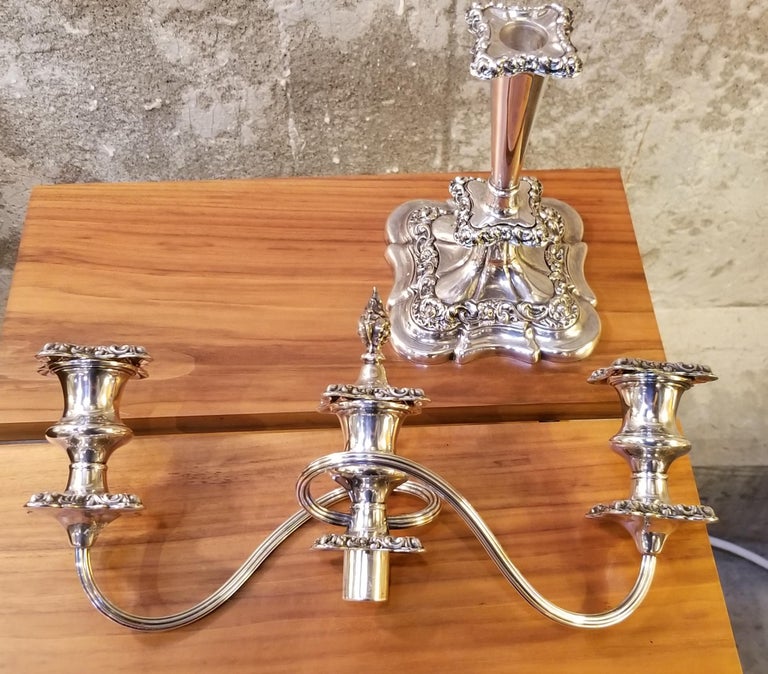 English Silver Plate Candelabras by Barker-Ellis For Sale at 1stDibs