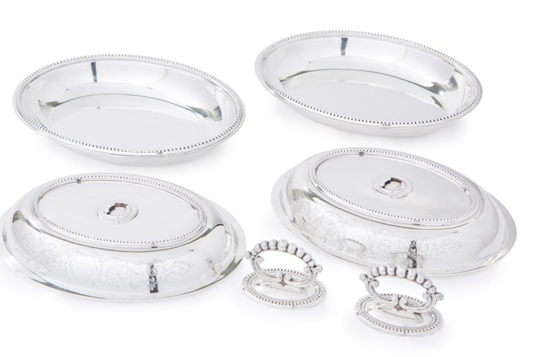 English Silver Plate Covered Pair Entree Dishes For Sale at 1stDibs