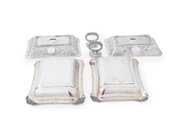 English Silver Plate Covered Pair Entree Dishes For Sale at 1stDibs