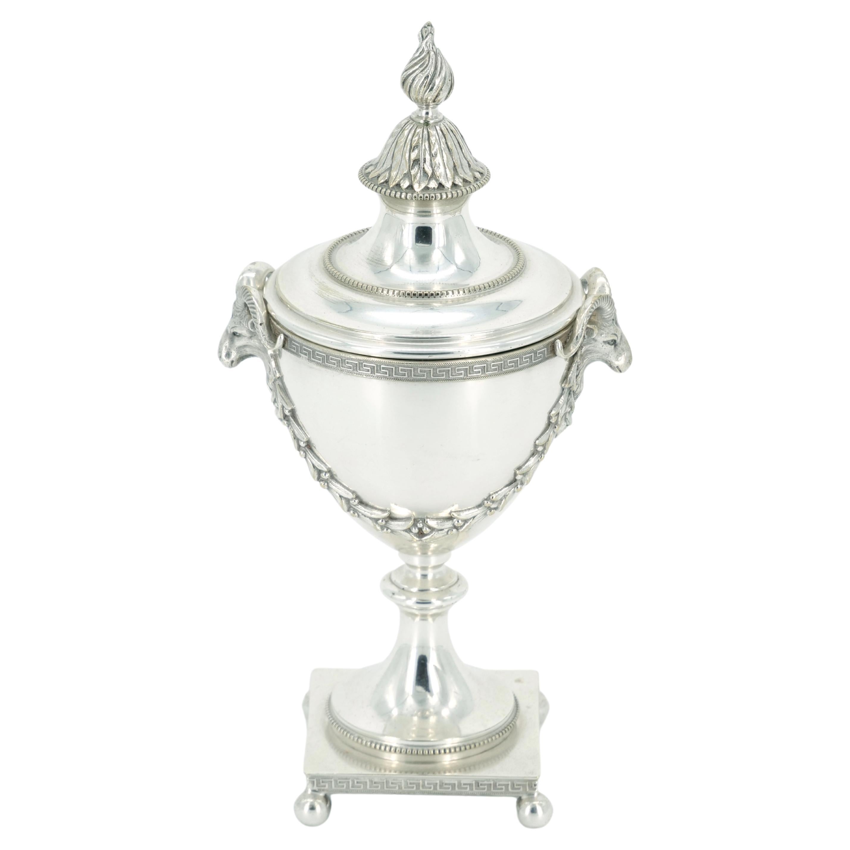 English Silver Plate and Gold Wash Interior Footed Base Covered Urn For ...