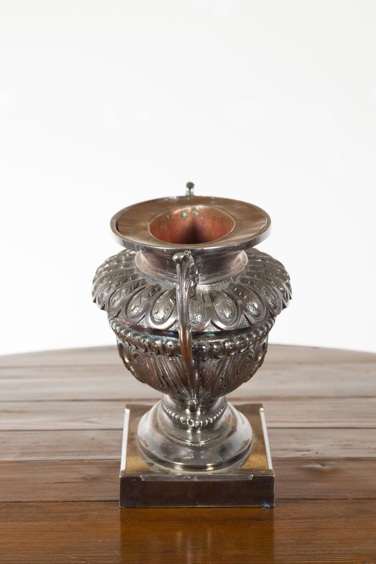 English Silver Plate Oval Cachepot with Copper Liner and Foliage Motifs ...