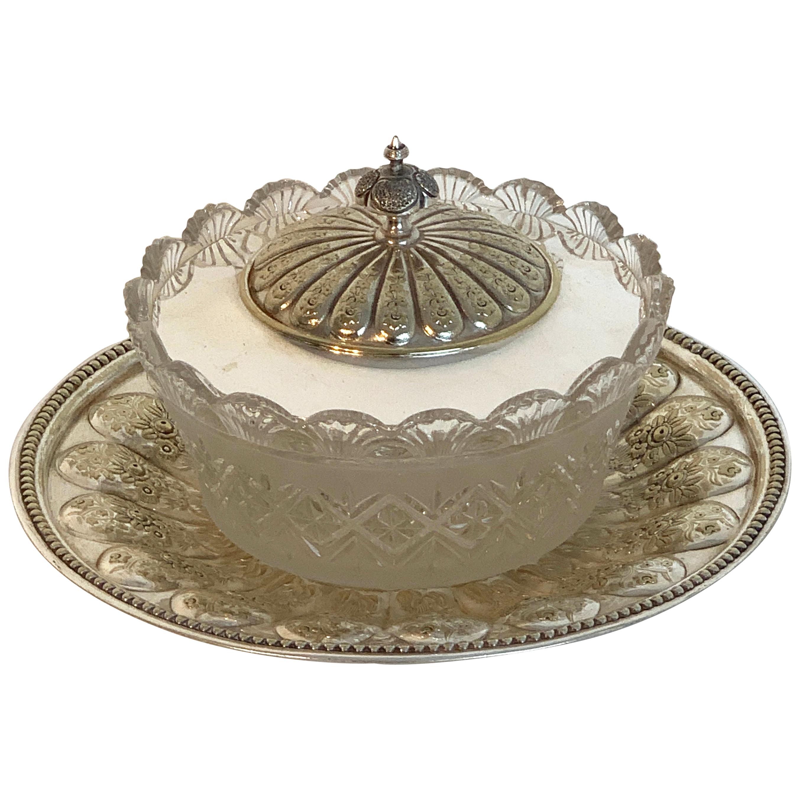English Silver Plated and Crystal Caviar Dish, 1880 at 1stDibs